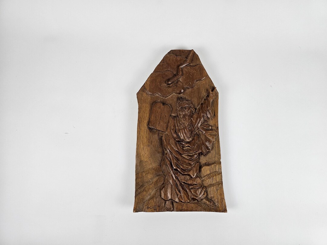 Hand Carved Moses Wood Relief Rustic Biblical Wall Art, Signed ...