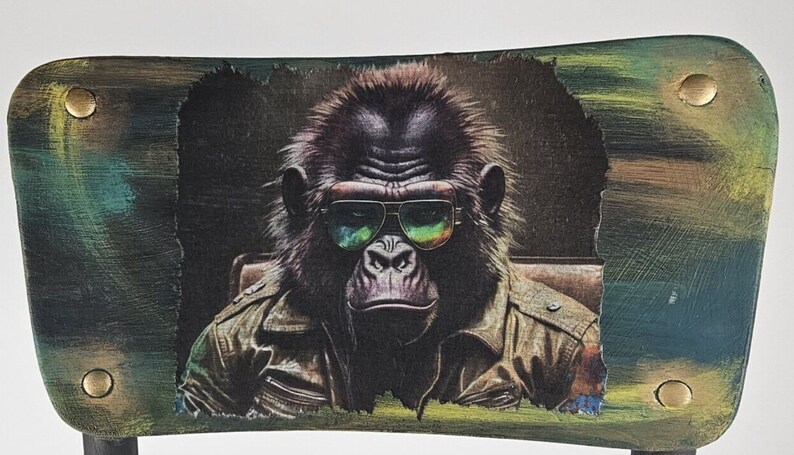 Child's School Desk Chair Hand Painted Decoupage Cool Gorilla Planter ...