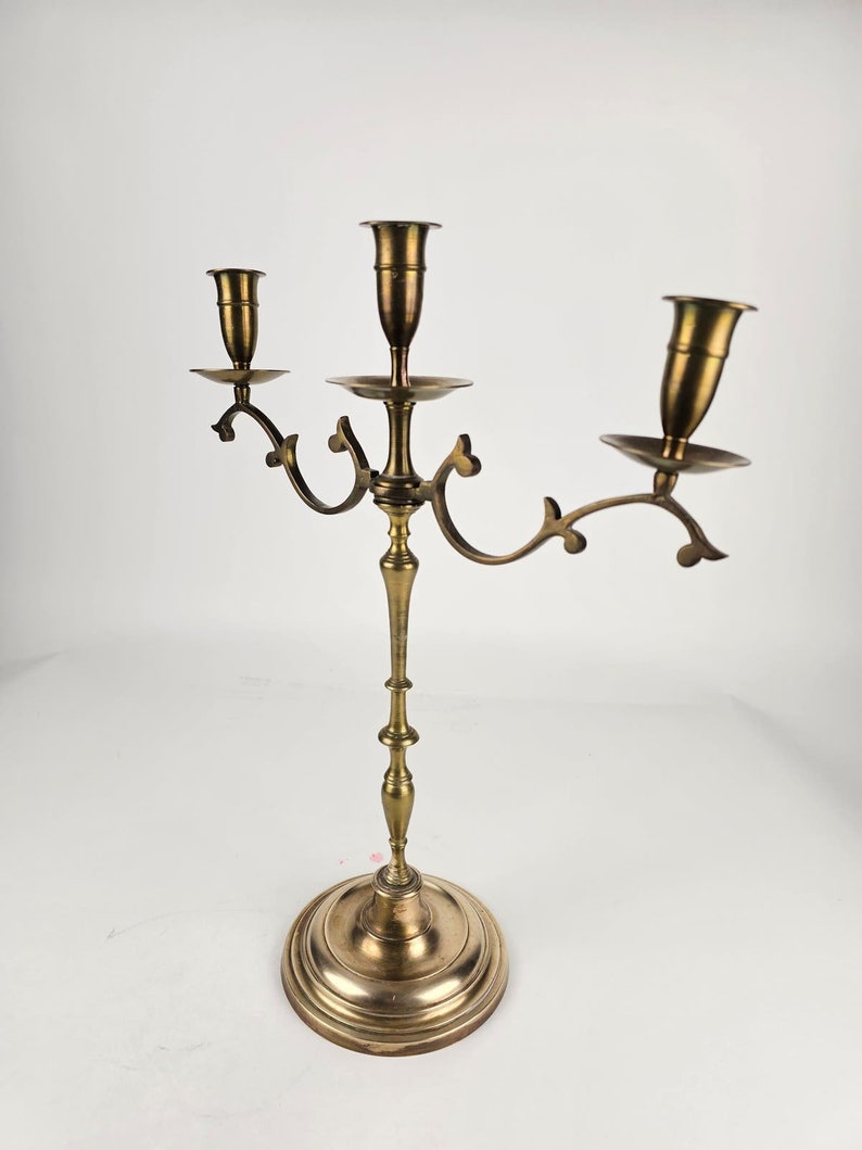 Vintage 3 Arm Candle Holder Solid Brass Dining Candelabra Traditional ...