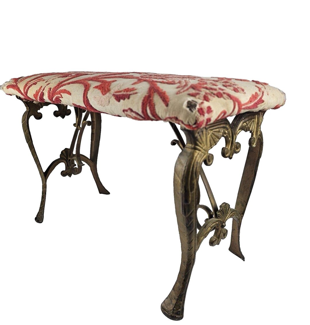 Antique Victorian Piano Bench Seat Stool Home Furniture Gold Cast Iron ...