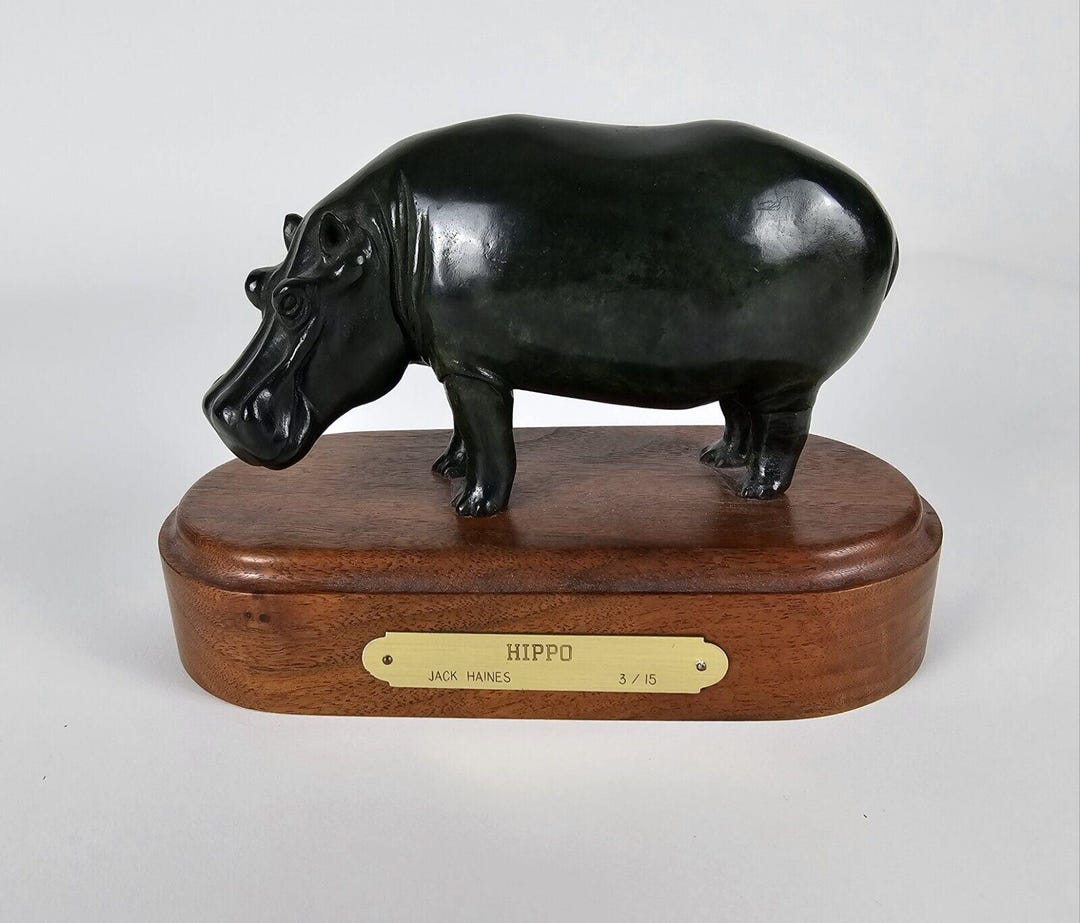 RARE Hippo Carved Green Stone Jack Haines Hippopotamus Sculpture 3/15 Wood Base - Etsy