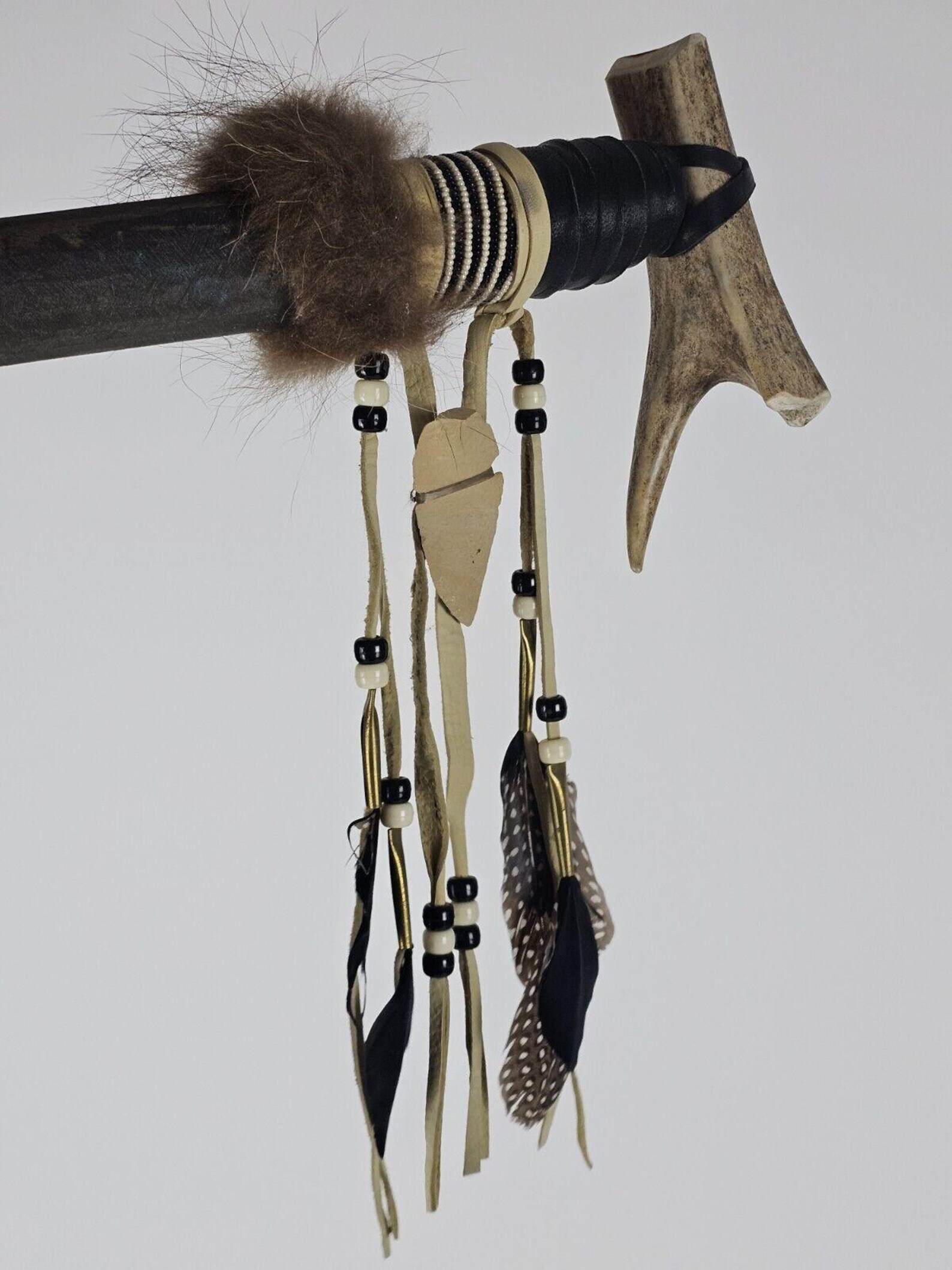 Vintage Native American Ceremonial Dance Medicine Stick Leather Antler ...