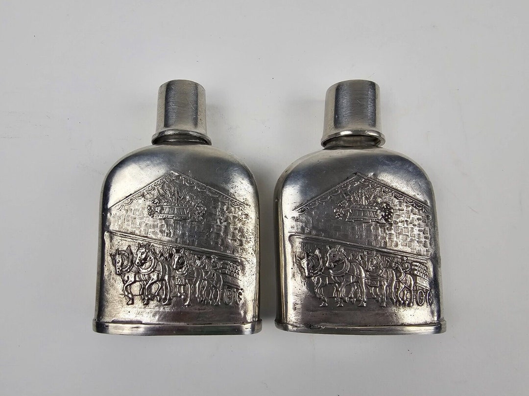 Pair Etain Fin Vintage Pewter Metal Carved Flask Whitehall Rovelli ...