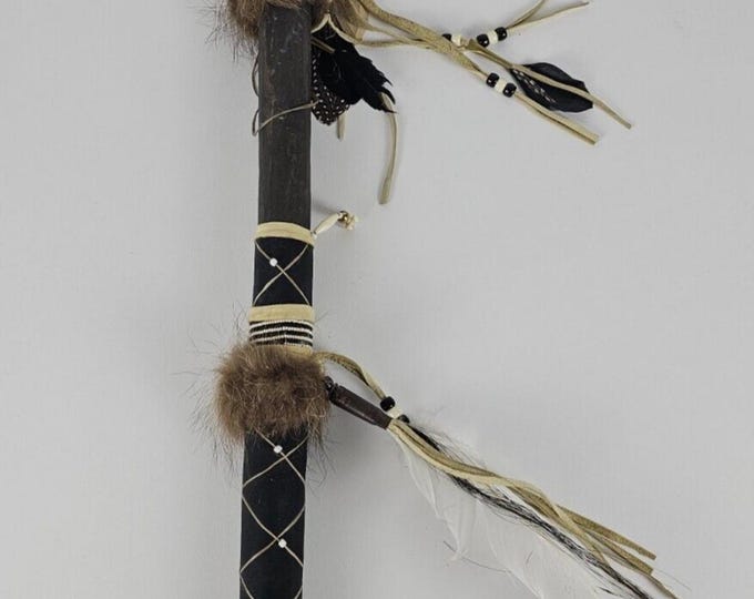 Vintage Native American Ceremonial Dance Medicine Stick Leather Antler ...