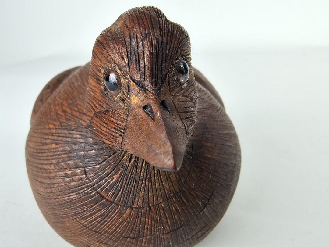 Vintage Hand Carved Wooden Quail Bird Figurine Signed Mid Century Wood ...