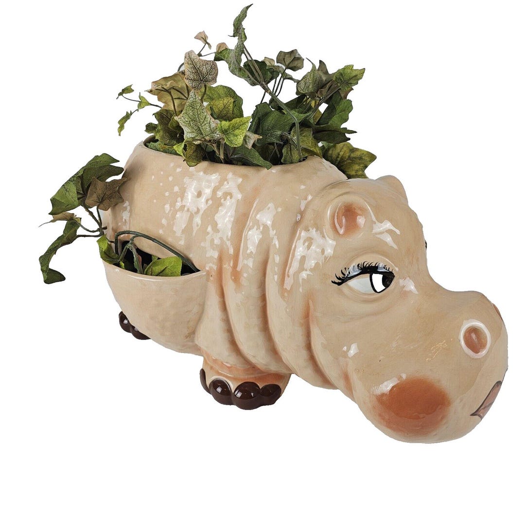 Large Vintage Retro Ceramic Whimsical Girl Hippo Hippopotamus Indoor ...