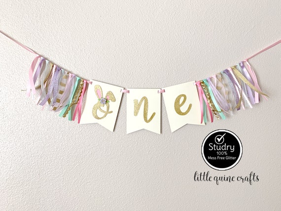 One Bunny's ear Rag Tie pennant Banner Gold Glitter boy | Etsy