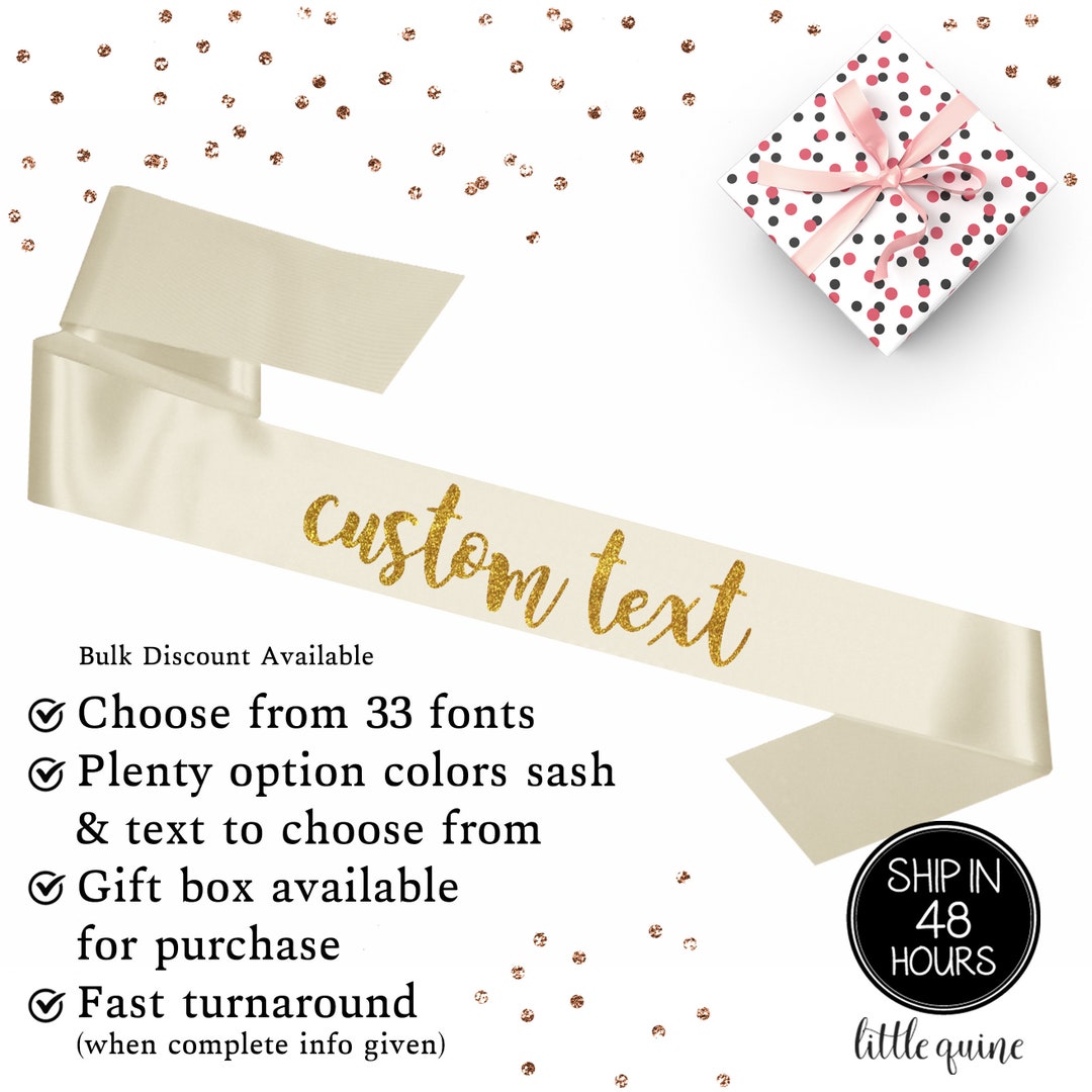 1 Pc Custom Text Personalized Name Sash Luxurious Satin Foil Glitter ...