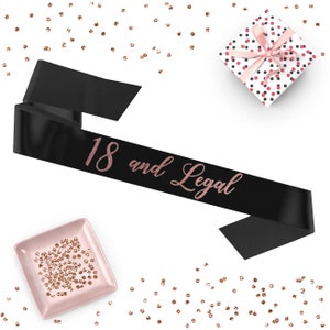 1 Piece 18 and Legal Script Sash Luxurious Satin Rose Gold Glitter for ...