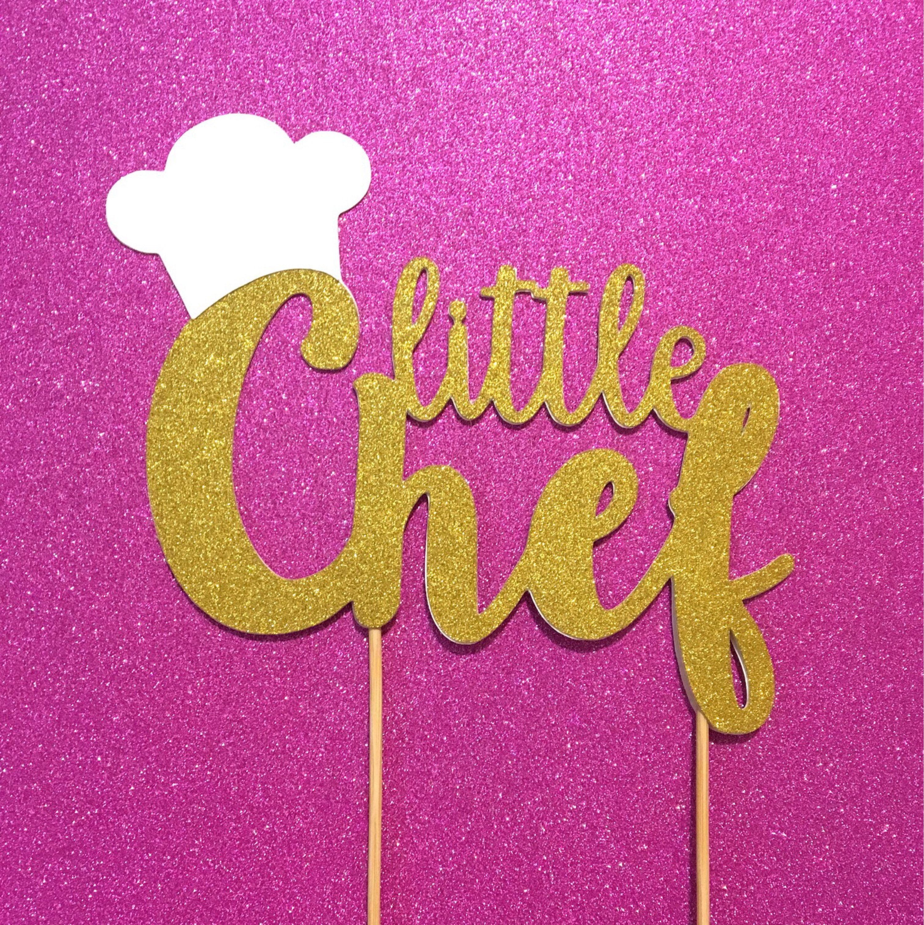 1 pc little chef script gold glitter cake topper for birthday | Etsy