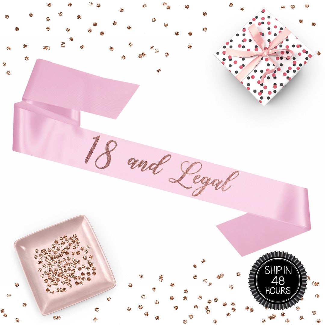 1 Piece 18 and Legal Script Sash Luxurious Satin Rose Gold Glitter for ...