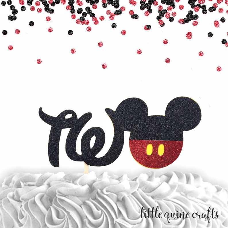1 Pc TWO Mickey Mouse Head Red Black Glitter Cake Topper for | Etsy