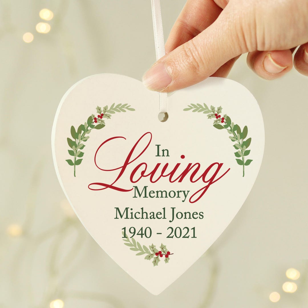 Personalised in Loving Memory Wooden Heart Hanging Decoration Sign ...