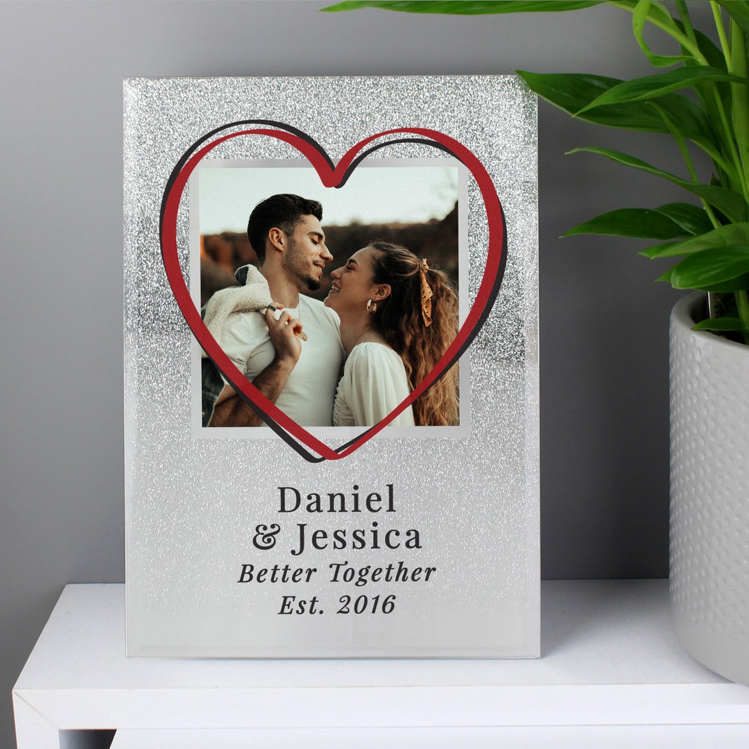Personalised Heart 4x4 Glitter Glass Photo Frame. Gift. Valentines Day ...