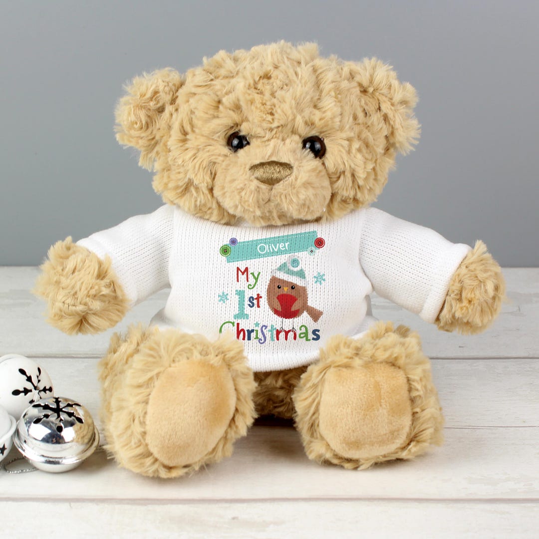 Personalised Baby's Red Robin 'my 1st Christmas' Teddy Bear. First ...