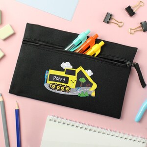 Personalised Children's Digger Black Pencil Case. Back to School. Gift ...