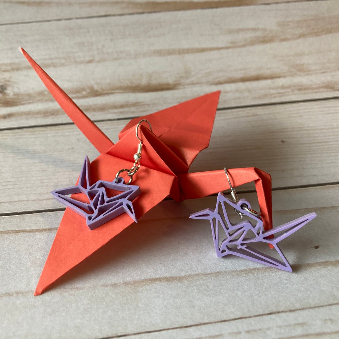 Laser Cut Acrylic Origami Paper Crane Earrings - Etsy