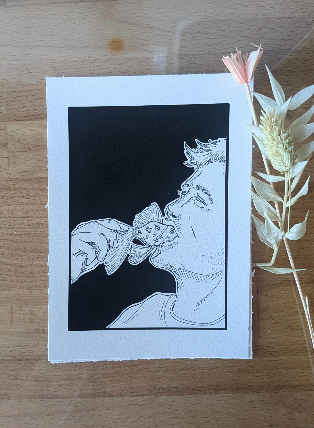 Man Eating Goldfish Art Print – Surreal Dark Humor Illustration ...