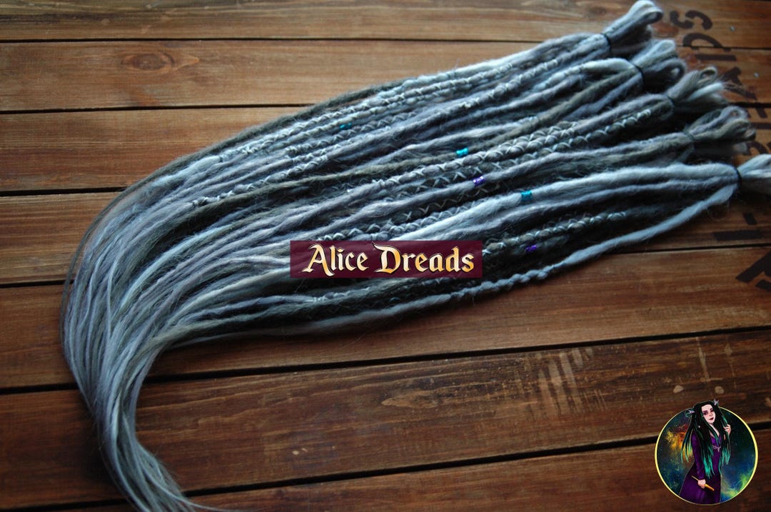 Gray Synthetic Dreads: Long DE/SE Dreadlocks, Full Head Hair Extensions ...