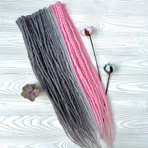 Dreadlock Extensions Full Set of Dreads Grey Medium Pastel Pink Long ...