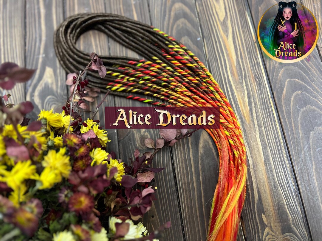 Set of Thin Synthetic Dreads "autumn Tree" in Brown to Orange, Yellow ...