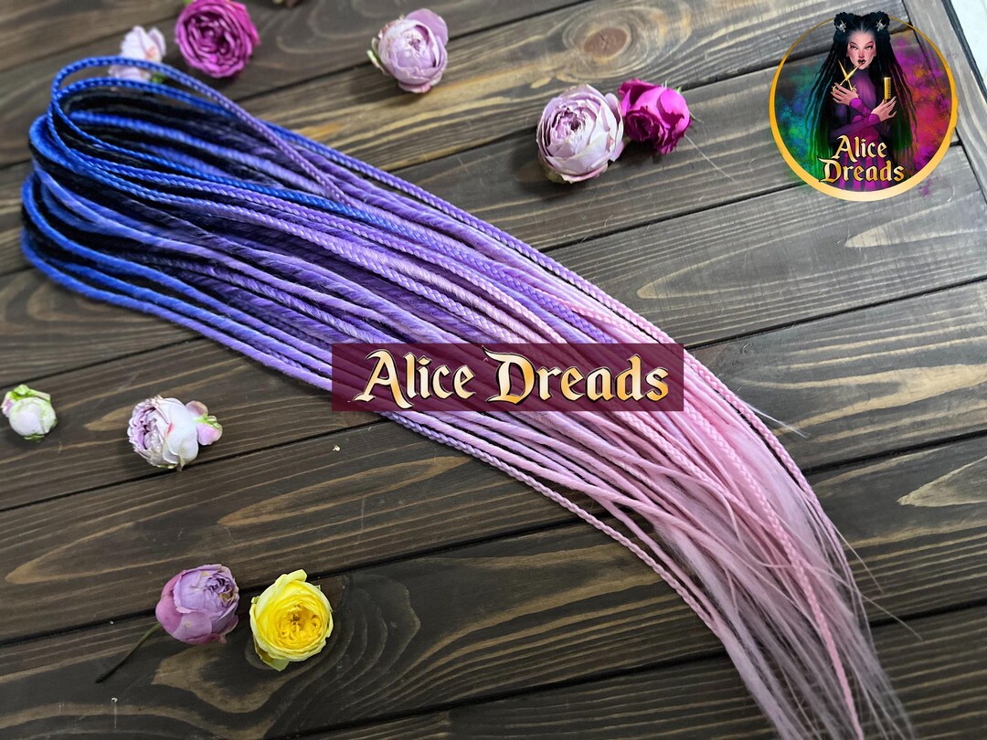 Ombre Thin Twisted Synthetic Dreads "princess": Black to Purple to Pink ...
