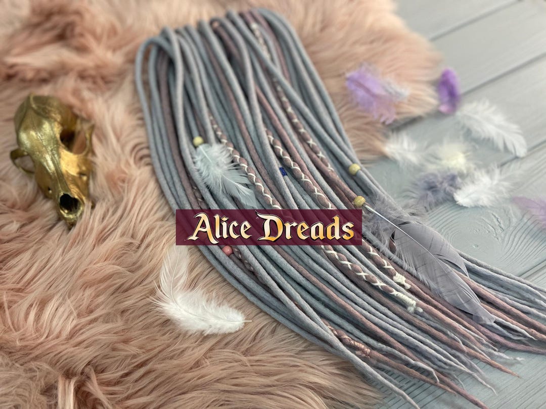 Silver Grey Gray Wool Dreadlock Extensions: Platinum & Rose Coral ...