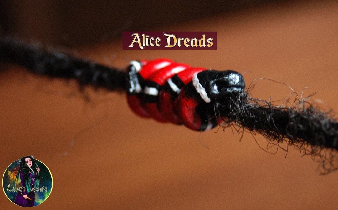 Alice Dreads Red Abd Black Snake Bead for Dreads, Dreadlock Jewelry - Etsy