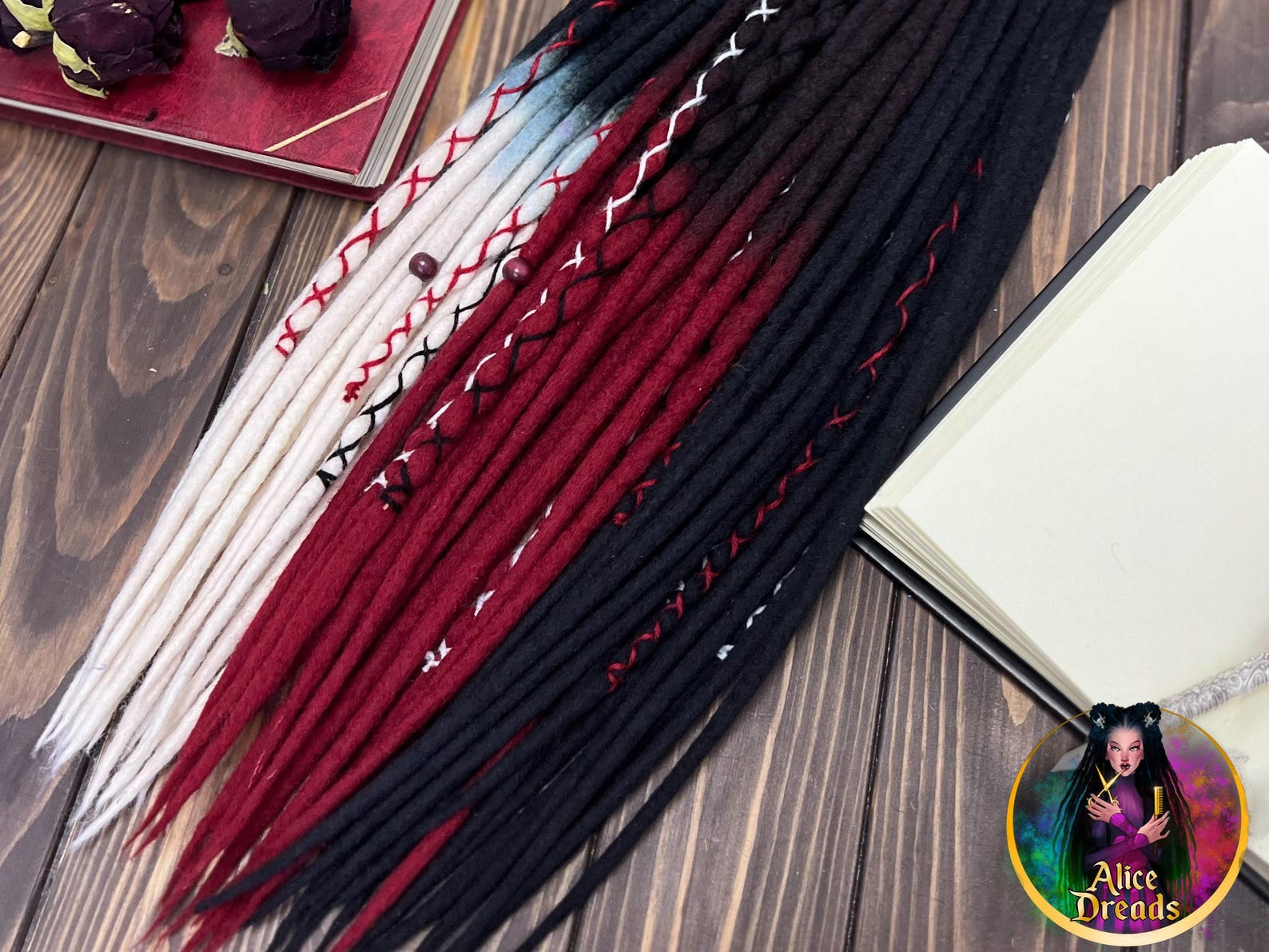 Wool Dreads Extensions Black Burgundy White Ombre Dreadlocks With ...
