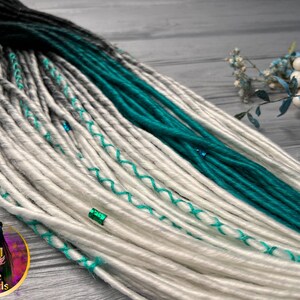 Black to White Turquoise Synthetic Dreads: Double Single Ended ...