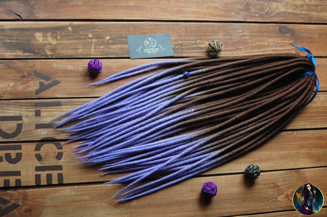Full Set of Wool Dreadlock Extensions DE Dreads Brown Purple Blue ...