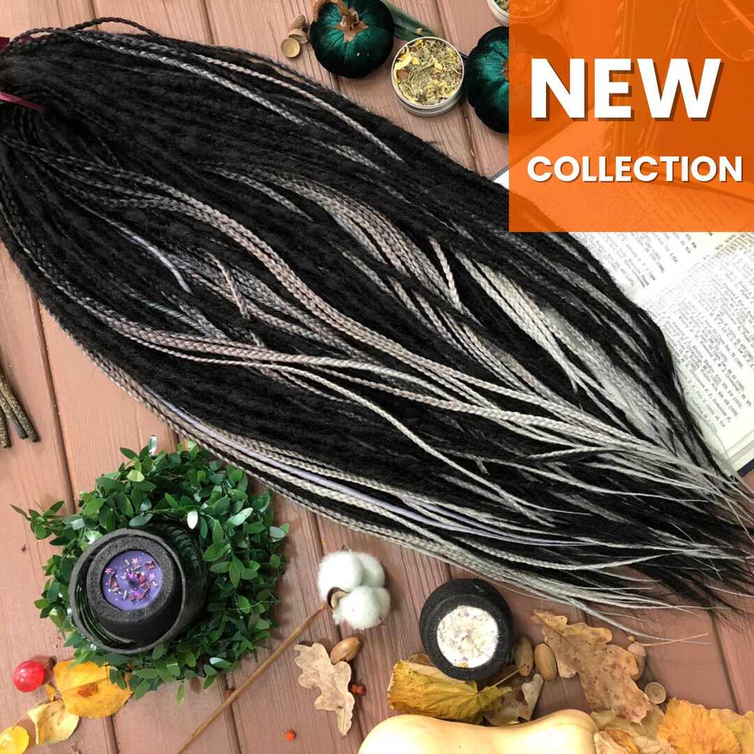 Full Set of Black and Ombre Grey Long Natural Look and Thin Synthetic ...