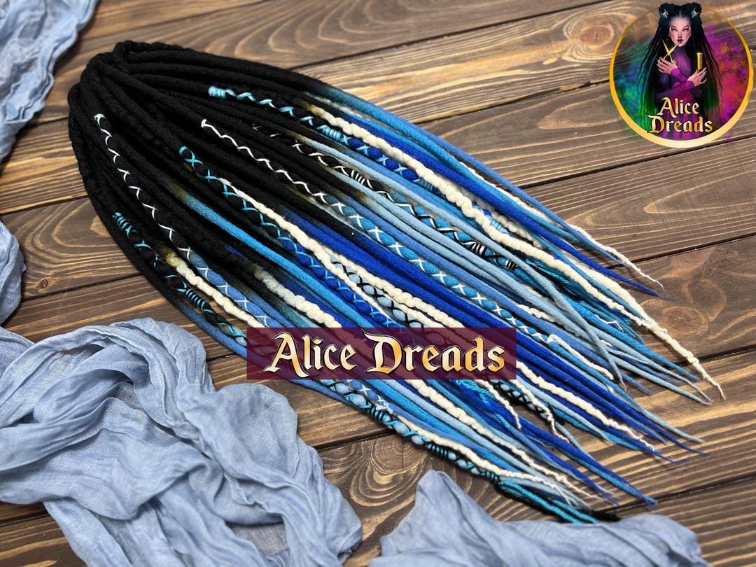Wool Dreads Black to Shades of Blue, Black to White Curly Locks "sea ...