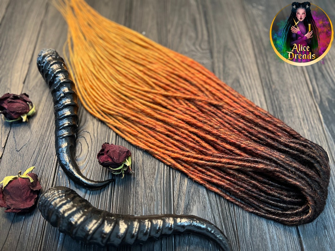 Set of Synthetic Dreads fire Black Ginger Auburn Ombre Double Single ...