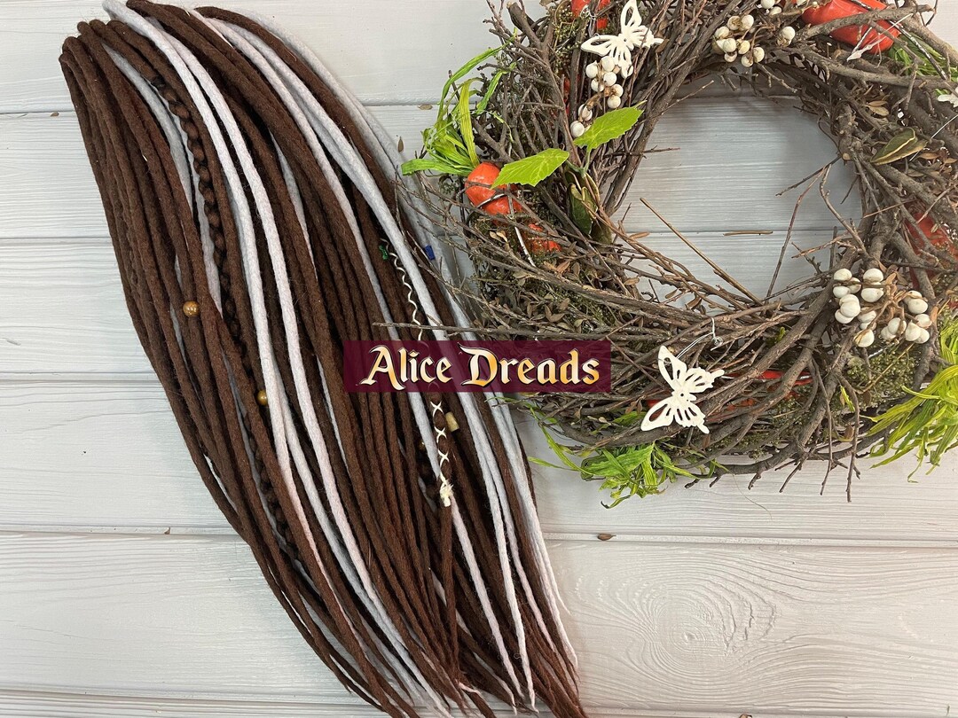 Alice Dreads Set of Wool Dreadlocks - Brown Silver Gray Platinum Double ...
