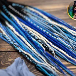 Wool Dreads Black to Shades of Blue, Black to White Curly Locks "sea ...