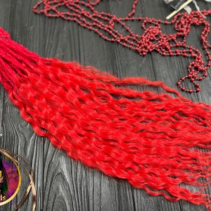 Curly Dark Red to Bright Red Dreads Wavy Synthetic Double or Single ...