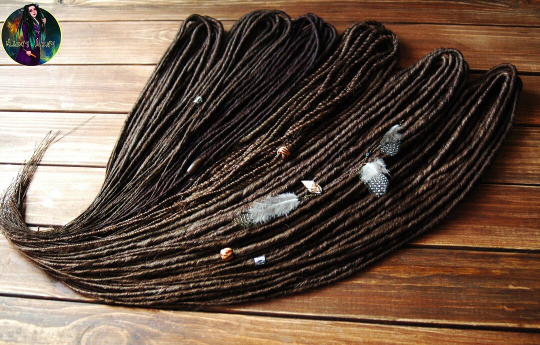 Brown Thin Dreads With Feather Beads. Classic Dreadlocks - Etsy