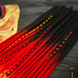 Wool Ombre Double Ended Dreadlocks DE Dreads “phoenix” Black Red Yellow ...