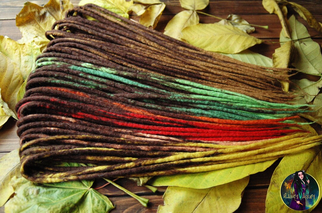 Wool DE/SE Dreads: "autumn Leaves" Dark Brown, Green, Red, Yellow ...