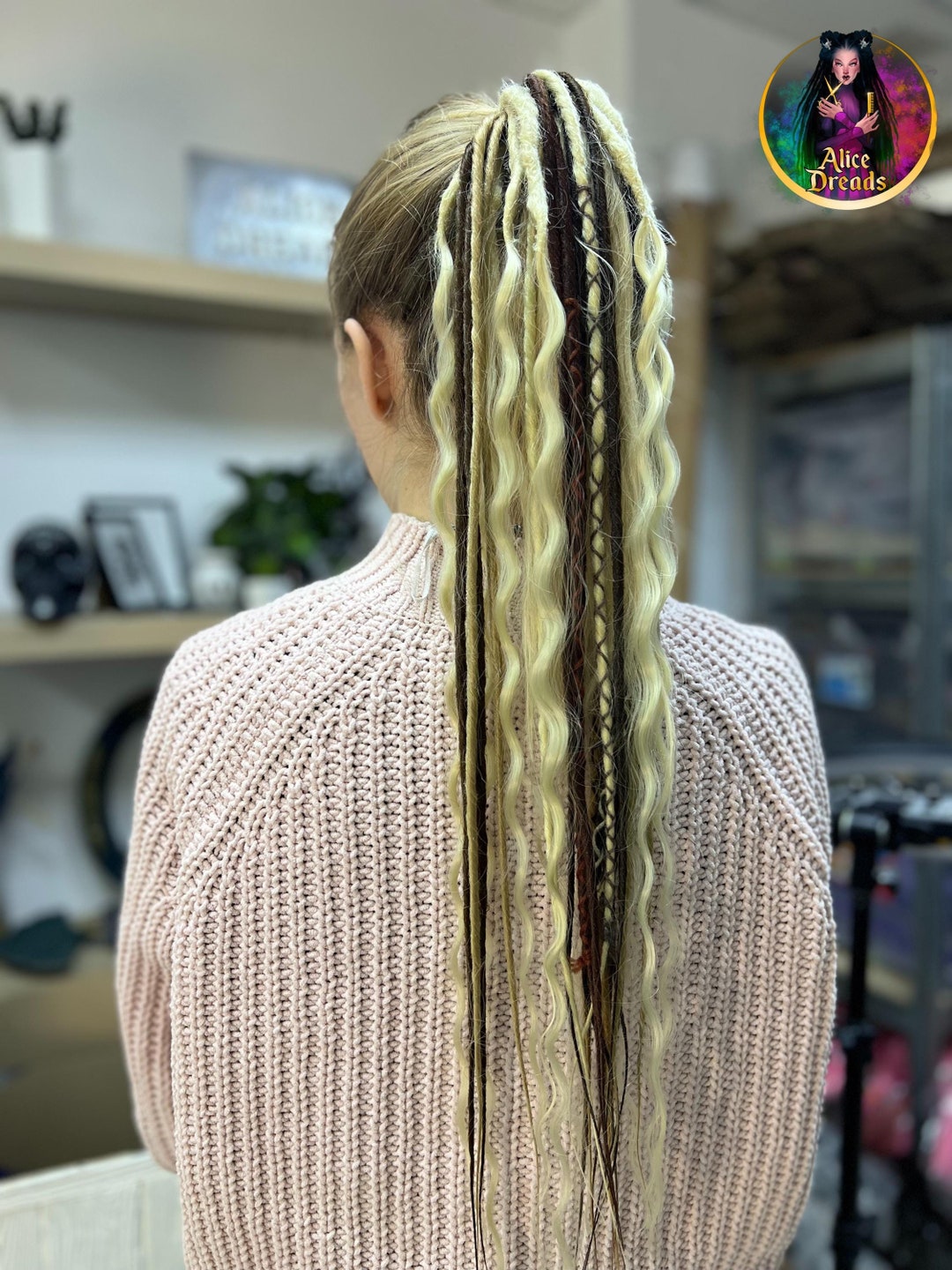 Curly Dreads on Hair Tie Band Thin Twisted Dreadlocks Extensions ...