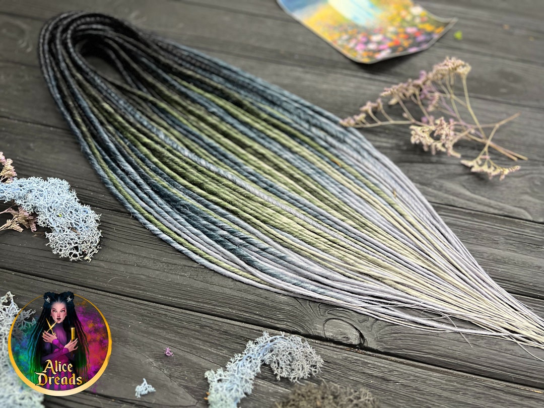Set of Thin Synthetic Dreads Black and Ombre Forest Green Dreads With ...