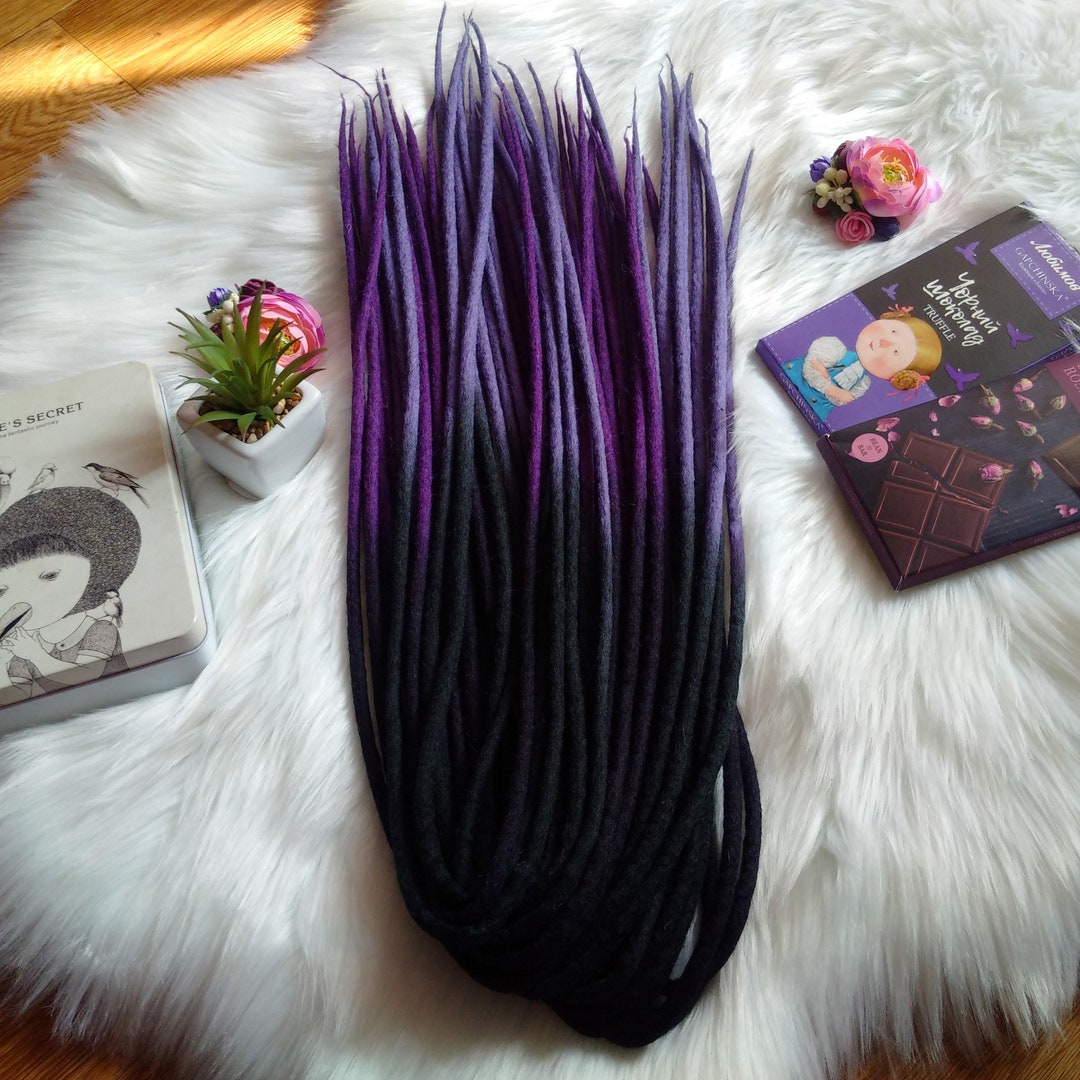 Set of Wool DE Dreads Black Purple Double Ended Dreadlocks by Alice ...