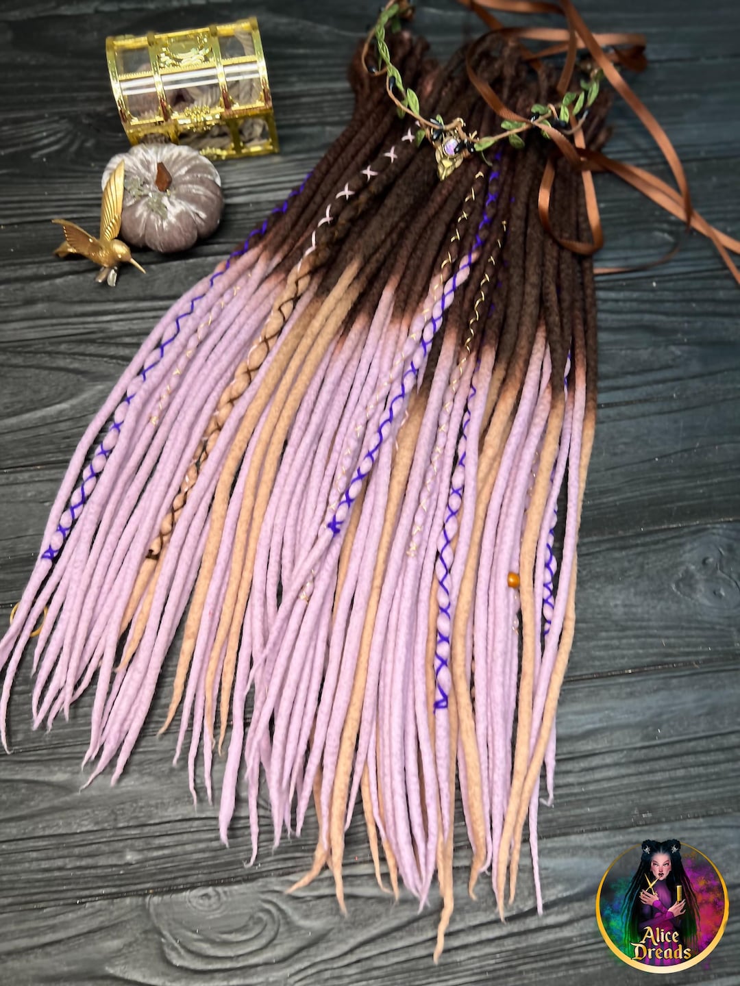 Wool Dreads Dark Brown Ombre Beige, Pink Lavender Dreadlocks With ...