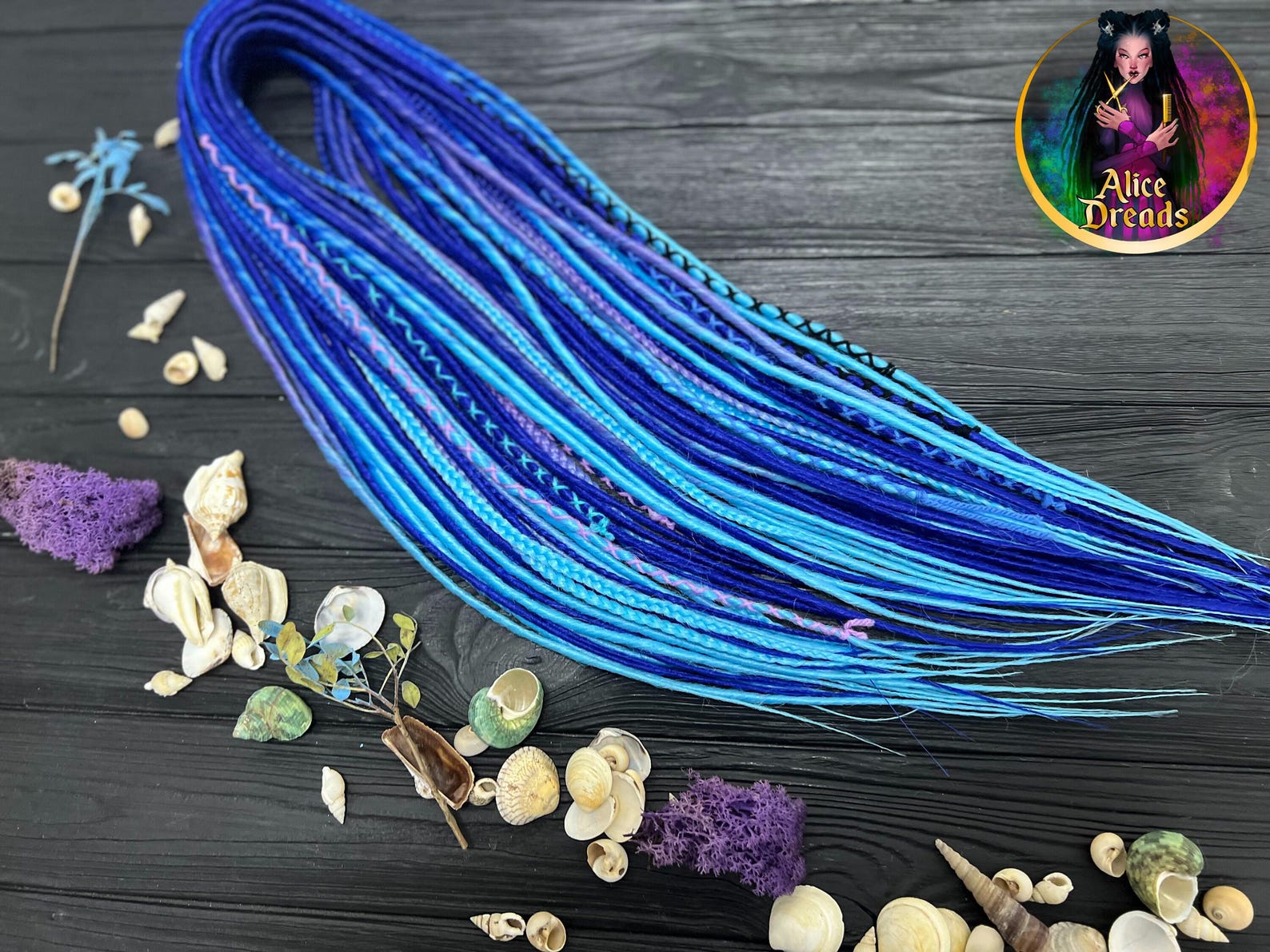 Thin Synthetic Dreads for Blue Hair Ombre With Wrapped Accents Bright ...