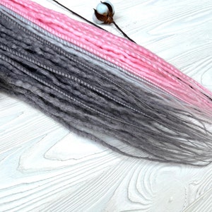 Dreadlock Extensions Full Set of Dreads Grey Medium Pastel Pink Long ...