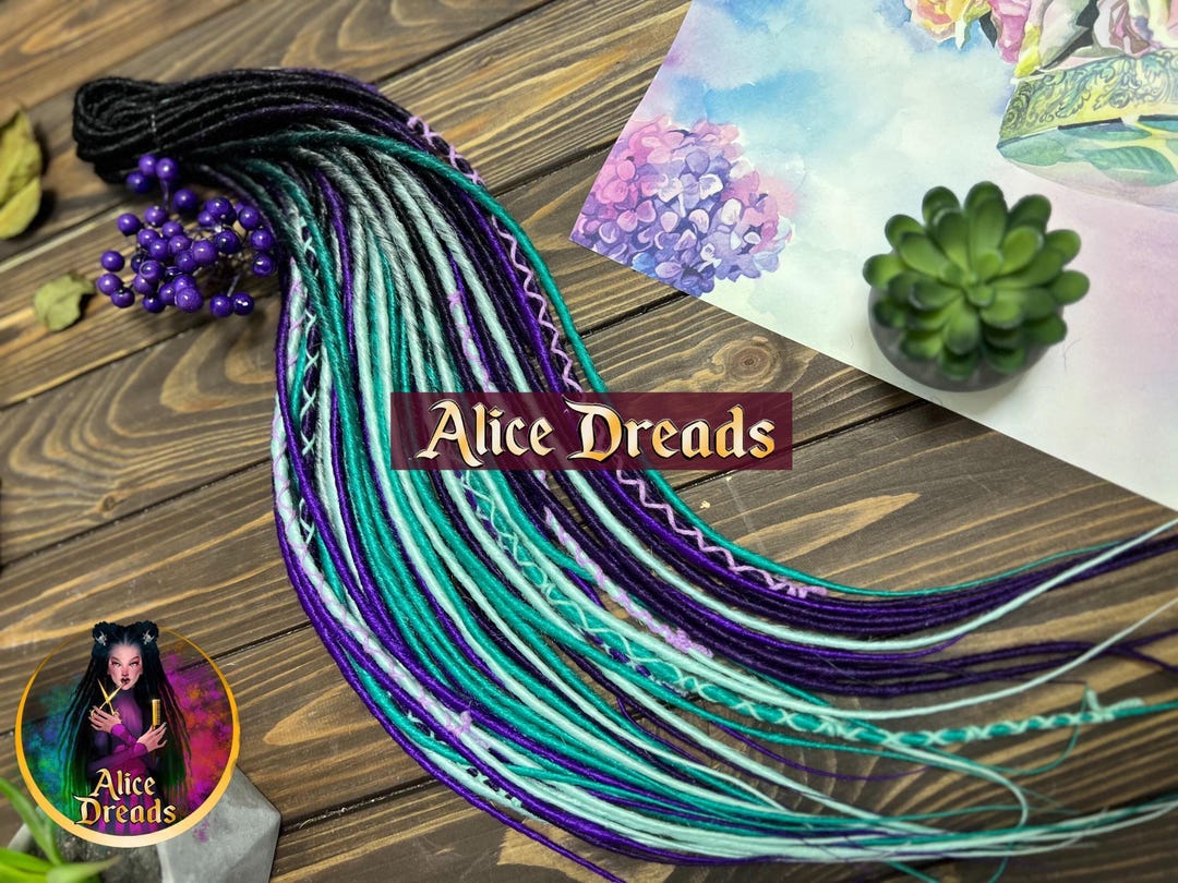 Black to Purple, Turquoise, Mint Synthetic Dreads: With Wrapped Accents ...