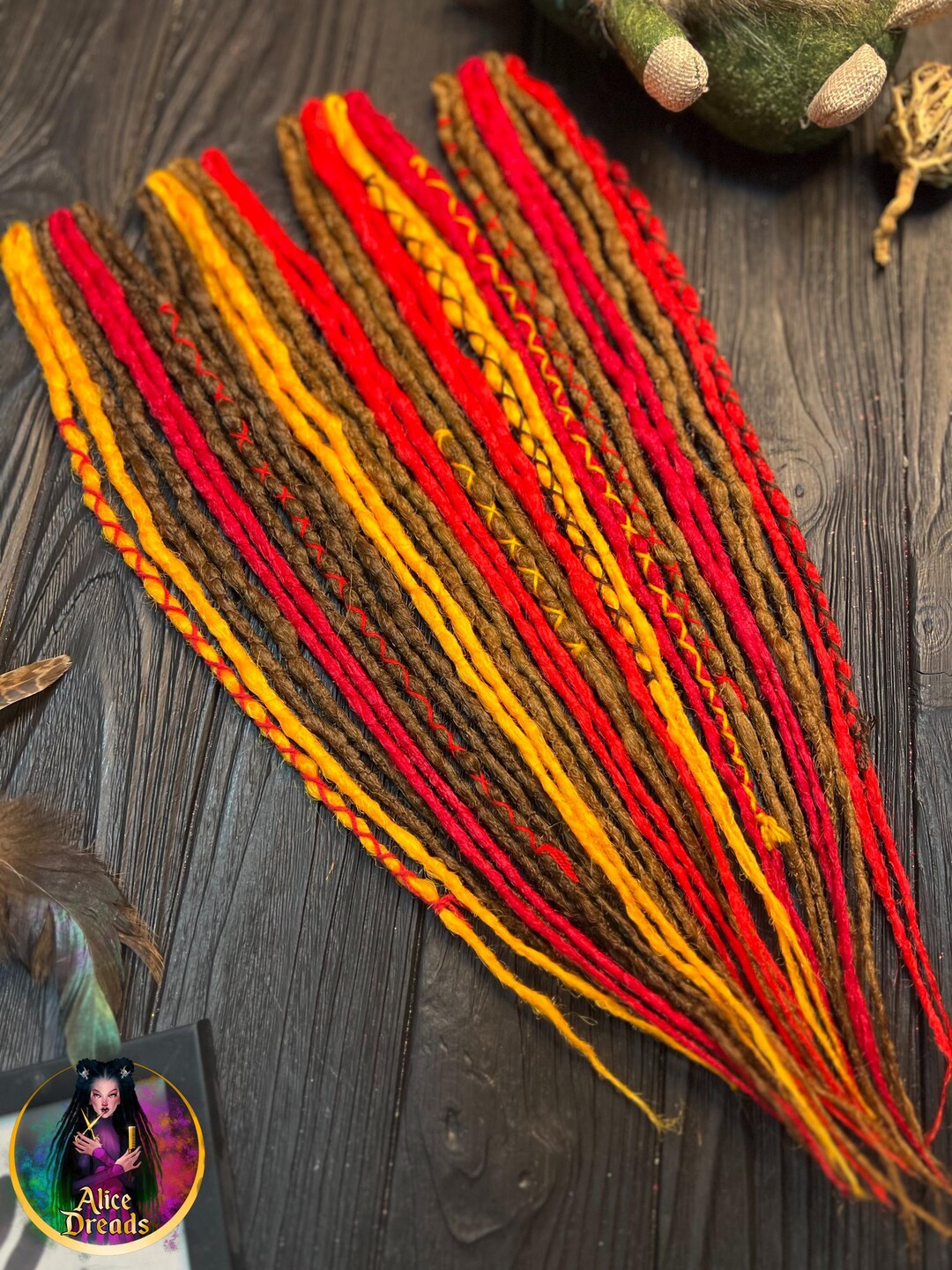 Fire Dreads on Clip: Red, Orange, Blonde Synthetic Hair Extensions (set ...
