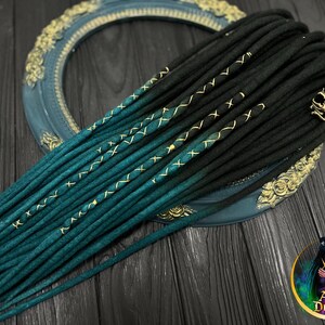 Wool Dreads "midnight" Black Ombre to Dark Cyan Dreadlocks With Gold ...
