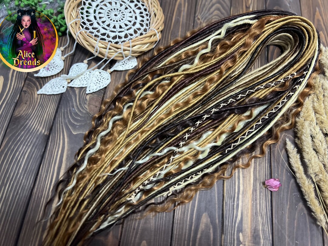 Curly Dreads Brown Blonde Dreadlock Extensions Double Ended Wavy Hair ...